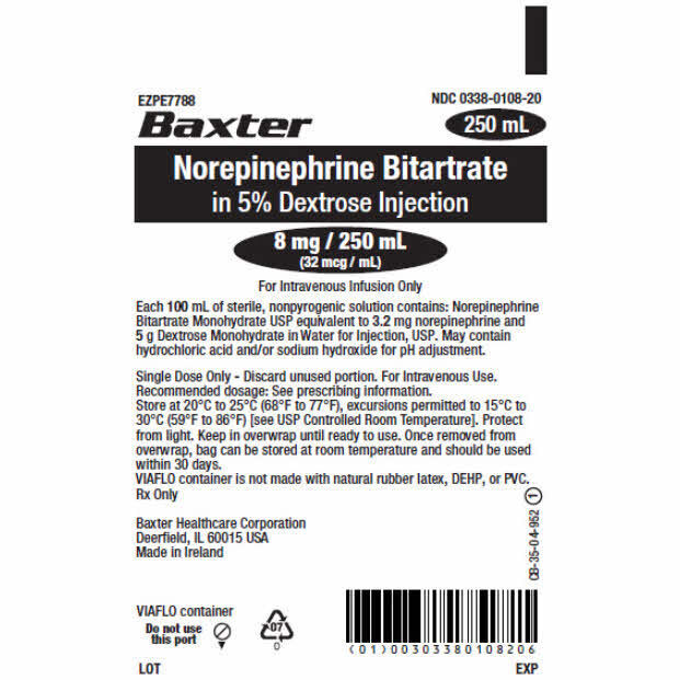 Norepinephrine Bitartrate in 5% Dextrose Injection, 8mg/250mL, 250mL ...