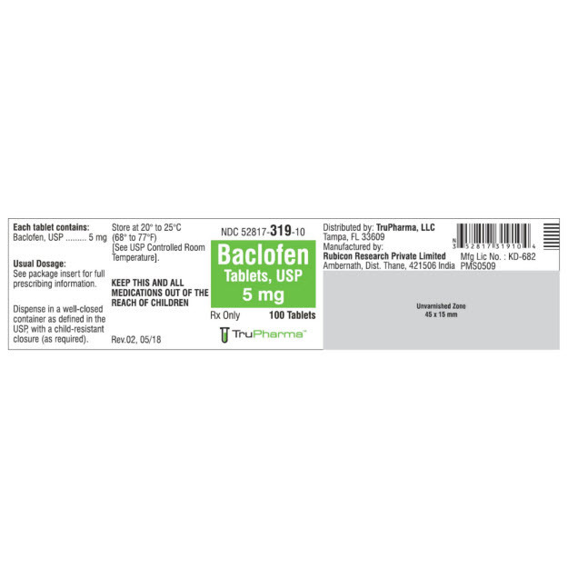 Baclofen Tablets, 5mg, 100/bx | Bound Tree