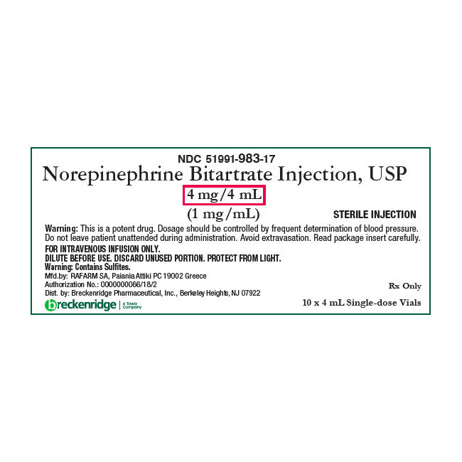 Norepinephrine, 4mg/4mL, Vial | Bound Tree