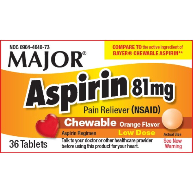 Chewable Baby Aspirin, 81mg, 36/bottle | Bound Tree