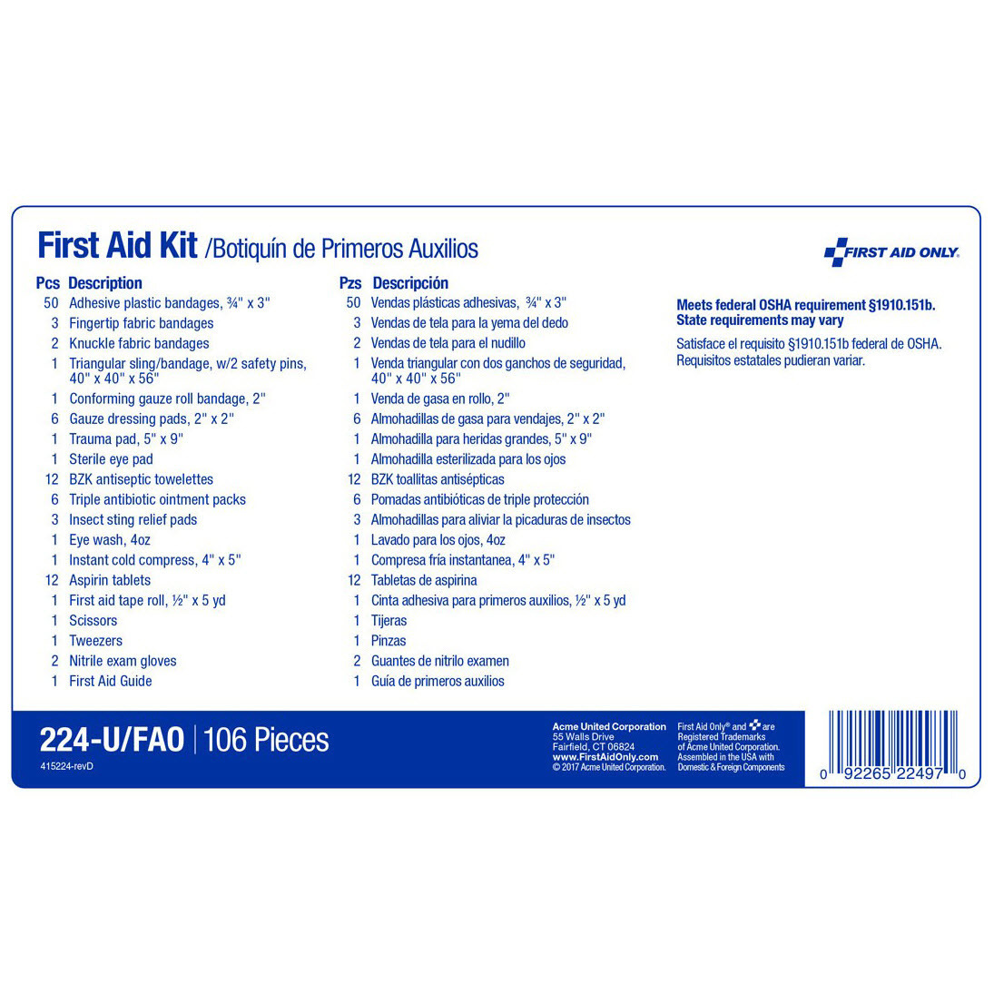 First Aid Only 106-piece Bulk First Aid Kit, 25 Person, Metal Case ...