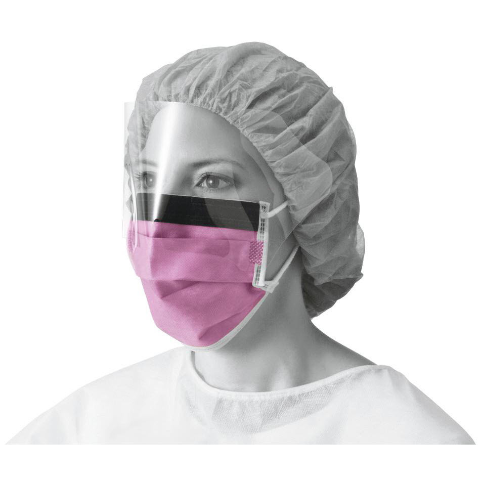 Fluid-Resistant Surgical Face Masks with Shield, Purple | Bound Tree