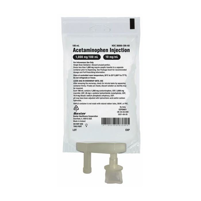 Acetaminophen Injection, 1000 mg/100mL, Bag | Bound Tree