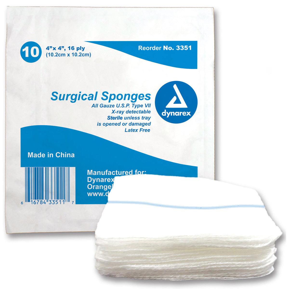 Dynarex® Surgical Gauze Sponge, Sterile, X-Ray Detectable, 4in x 4in ...