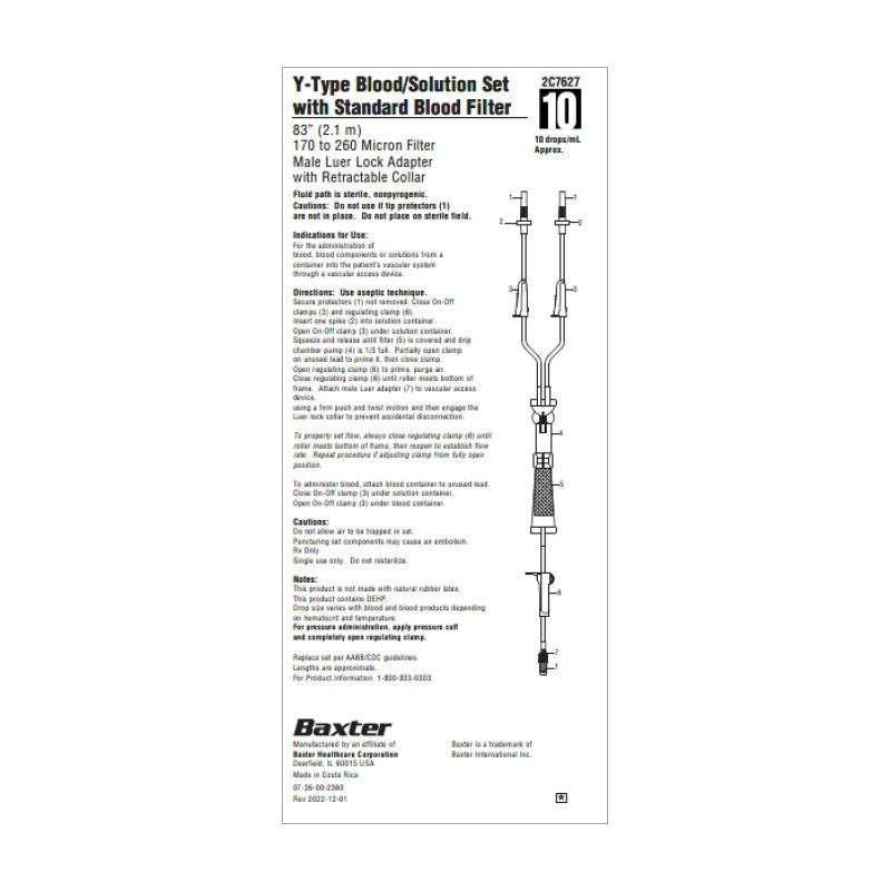 Baxter Healthcare Y-Type Blood/Solution Sets with Standard Blood Filter ...