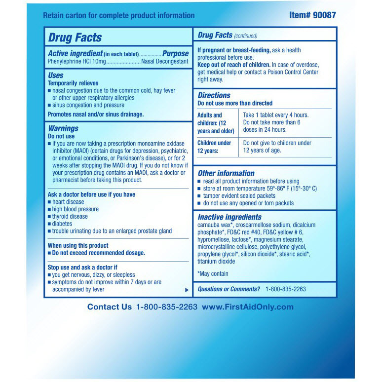 First Aid Only® PhysiciansCare® Non-drowsy Sinus Decongestant ...