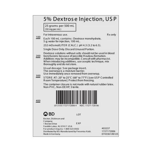 Dextrose Injection 5% IV Solution, 500mL | Bound Tree