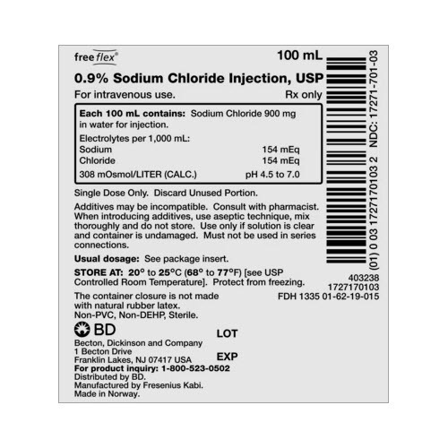 Sodium Chloride Injection 0.9% IV Solution, 100mL | Bound Tree