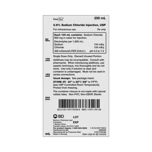 Sodium Chloride Injection 0.9% IV Solution, 250mL | Bound Tree