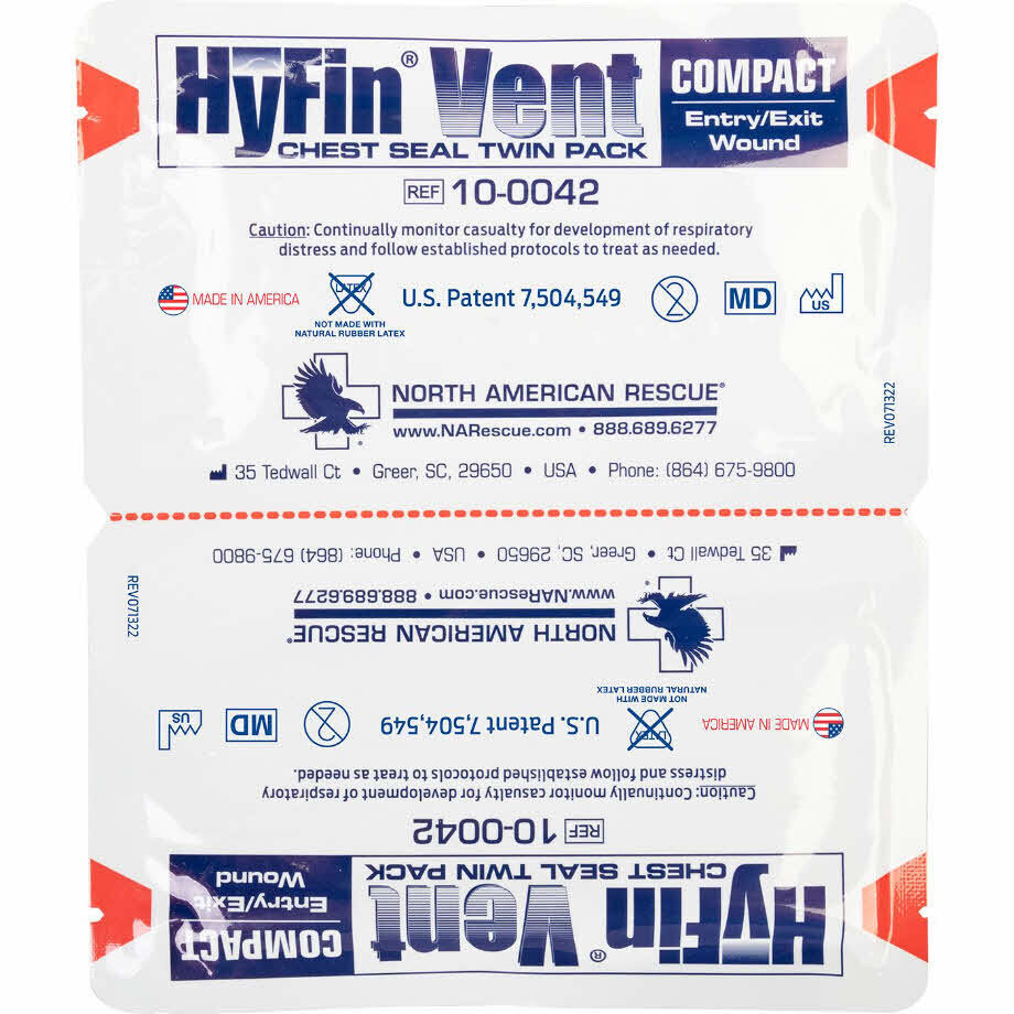 HyFin® Vent Compact Chest Seal Twin Pack, 4.75in L x 4.75in W | Bound Tree