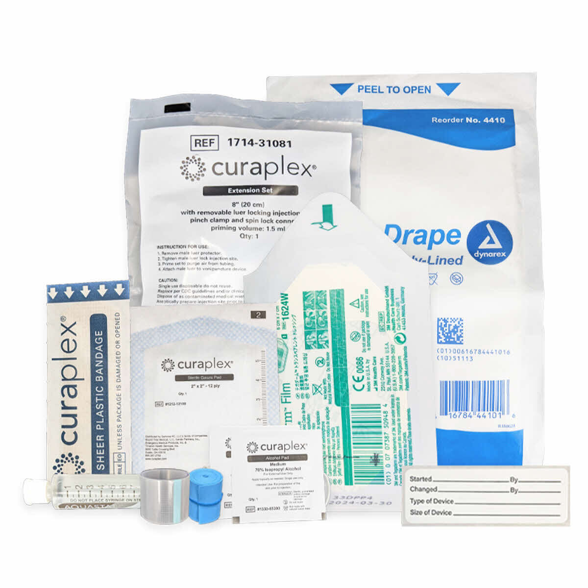 Curaplex® IV Start Kit with Tegaderm™, Alcohol, Flush, Towel | Bound Tree