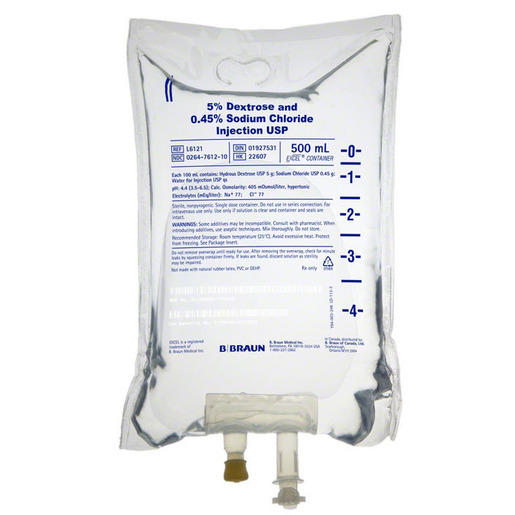 Dextrose 5% and Sodium Chloride 0.45%, 500mL Bag | Bound Tree