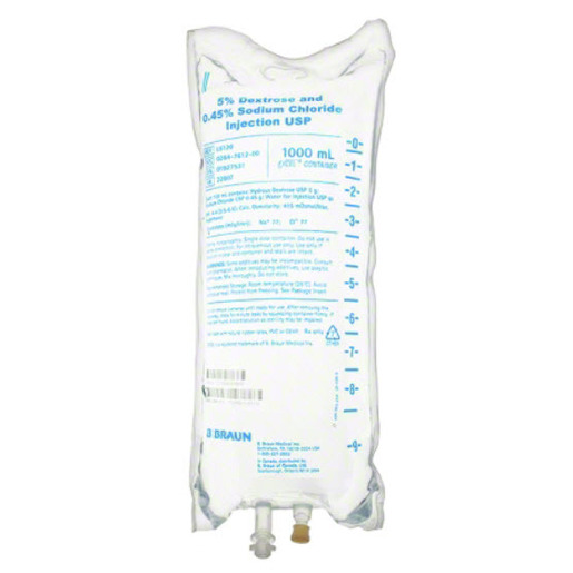 Dextrose 5% and Sodium Chloride 0.45%, 1000mL Bag | Bound Tree